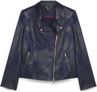 Fiorella Rubino Femme, Vestes, Bleu, Taille: 56 FR Blouson motard avec zip asym&eacute;trique