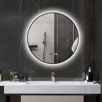 HOMCOM Miroir Salle de Bain avec &eacute;clairage &Oslash; 70 cm, Miroir Rond LED Mural r&eacute;tro-&eacute;clair&eacute;, intensit&eacute; Variable, Fonction Anti-bu&eacute;e, Interrupteur Tactile, Affich