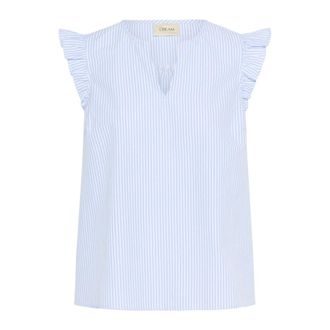 Cream &Auml;rmellose Gestreifte Bluse mit R&uuml;schen Details - - Blouses & Shirts - Damen - Blau - 3XL