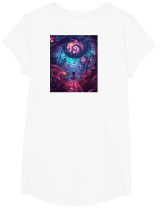 Generic Damen Alice im Wunderland T-Shirt Schwarz Unisex Cartoon Cartoon-Muster Klassisch Kurzarm S EU 38/40