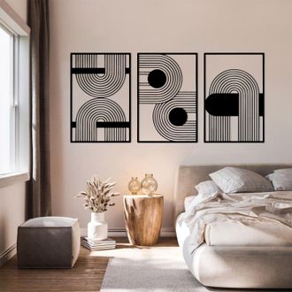 Generic Moderne, luxuri&ouml;se Wandkunst aus schwarzem Metall, 3-teiliges gro&szlig;es geometrisches Boho-Wandbild aus Metall, Moderne Luxus-Kunstdekoration, Moderne Sk