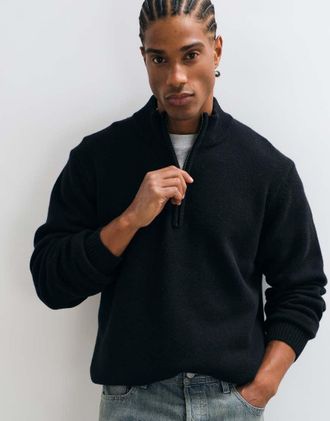 Wrangler sweat-shirt en m&eacute;lange de laine &agrave; zip 1/4 noir