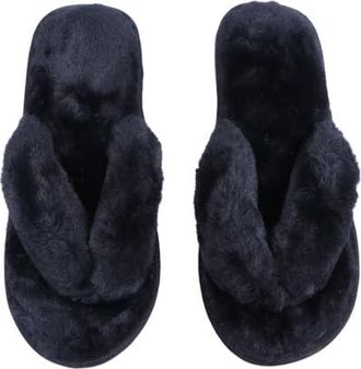 BESPORTBLE Tongs En Peluche Femme Antid&eacute;rapantes En Coton Rembourr&eacute;es, Noir Profond, Maison Hiver Chaleur, Pointure 38/39, Semelle Solide