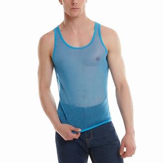 Generic D&eacute;bardeurs de plage &agrave; paillettes pour homme - Chemise dentra&icirc;nement transparente en maille sans manches - Chemise athl&eacute;tique musculaire - Chemise de g