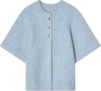 Busnel Femme, Pulls, Bleu, Taille: 44 FR Vilanie Cardigan Court en Mohair &agrave; Manches Courtes