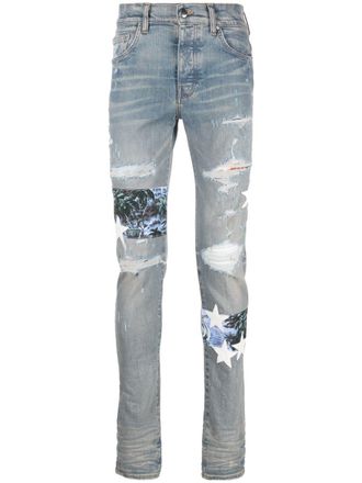 Amiri jean skinny &agrave; effet us&eacute; - Bleu