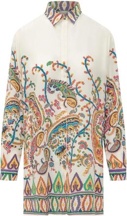 Etro Femme, Blouses et Chemises, Beige, Taille: 40 FR Chemise Longue en Soie avec Imprim&eacute; Floral Paisley Plac&eacute;