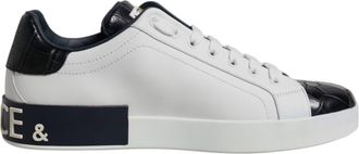 Dolce & Gabbana Wei&szlig;e Schwarze Leder Portofino Sneaker Schuhe