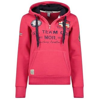Geographical Norway Goptaine Lady - Sweat Femme Capuche Poches - Sweatshirt Pull Manches Longues Chaud Hoodie Veste - Femmes Saison Printemps Ete Automne Hiver (Rose Flas