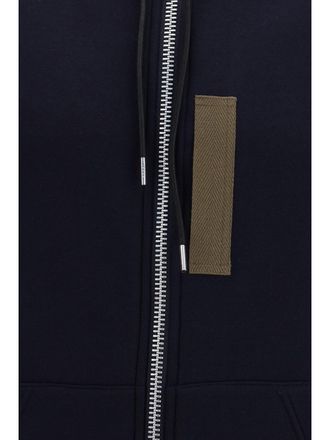sacai Mens Hoodie Cotton Blend And Twill Navy-Dark Khaki Sweatshirts Navy/dark Sweater