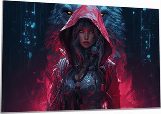 Wallario Herdabdeckplatte/Spritzschutz aus Glas, 1-teilig, 90x52cm mit 13mm hohen Füßen, für Ceran- und Induktionsherde, Schattenwolf und Kriegerin