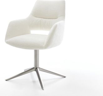 DELIFE Drehstuhl Yago-Flex mit Armlehnen Boucl&eacute; Soft Beige Fu&szlig;kreuz Edelstahl 360&deg; drehbar Wippfunktion Taschenfederkern, Esszimmerst&uuml;hle