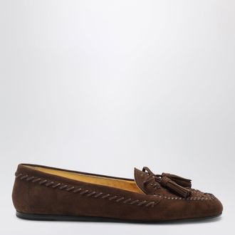 Prada Wildleder-Mokassin Cacao mit Stickereien und Quasten