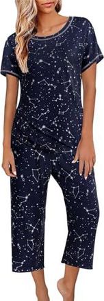 Generic Pyjama Femme Ensemble Pyjama Femme Coton Lingerie avec Haut Manche Courte Et Pantalon Capri 3/4 Grande Taille Pas Cher Sleepwear Idéal pour Printemps-