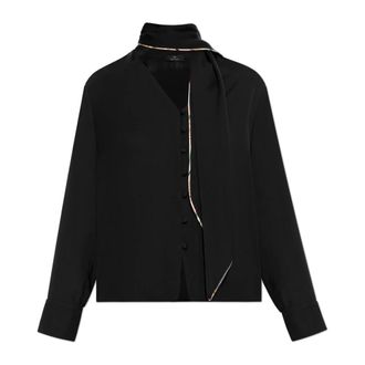 Paul Smith Femme, Blouses et Chemises, Noir, Taille: 38 FR Chemise en satin avec lien d&eacute;coratif
