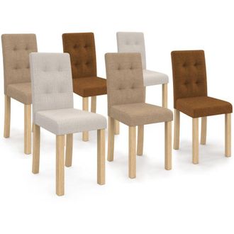 IDMarket Lot de 6 chaises POLGA capitonn&eacute;es mix color taupe, beige et marron