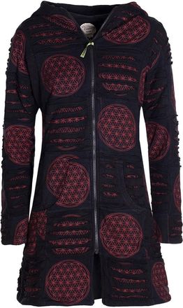 vishes Alternative Bekleidung - Damen lange warme Jacke Hippiemantel Zipfel Kapuzenmantel schwarz-dunkelrot 42