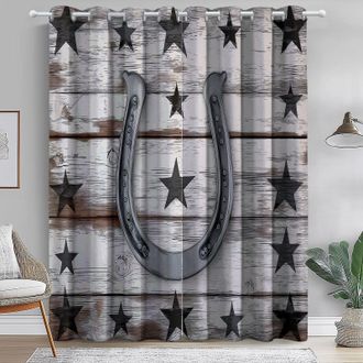 Generic Vorh&auml;nge H166 x B75 cm (2er Pack), Verdunkelungsvorhang Hellbraun Vorhang Blickdicht Western Country Hufeisen Muster, Thermovorhang f&uuml;r Deko Wohnzimme