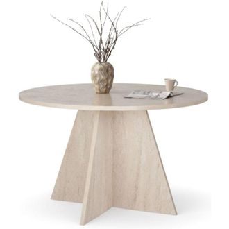 Dmora Fester Tisch Racale, 4 Pl&auml;tze, Rundform, Belastung 60 kg, 120x120x75h cm Wei&szlig; Marmor