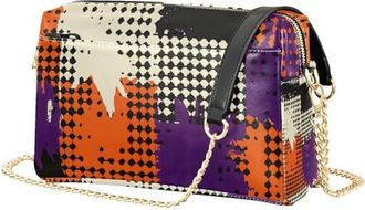 Mnsruu Sacs à bandoulière pour femme, sac à main en cuir à carreaux violet/orange/noir