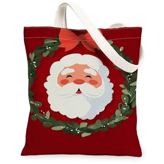 Generic Joli sac fourre-tout en toile motif couronne de No&euml;l, sacs d&eacute;picerie r&eacute;utilisables, l&eacute;gers et lavables &agrave; bandouli&egrave;re pour magasin, Rouge, 13x15 Inch