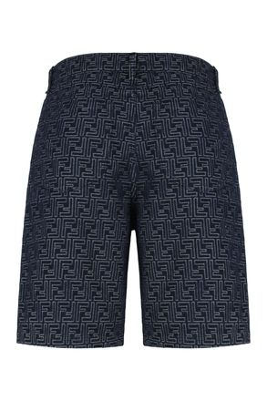 Fendi Mens Bermuda Shorts, Indigo Cotton