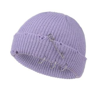 Generic Bonnet tricot&eacute; avec d&eacute;coration et &eacute;pingle unisexe c&ocirc;tel&eacute; doux unisexe pour homme et femme, bonnet dhiver en tricot doux et chaud, 01-violet clair, tai