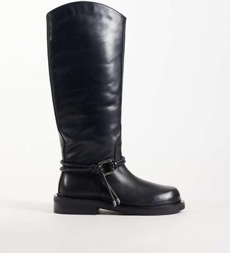 Asos Carmella bottes d&eacute;quitation mi-mollet en cuir v&eacute;ritable avec finition boh&egrave;me noires
