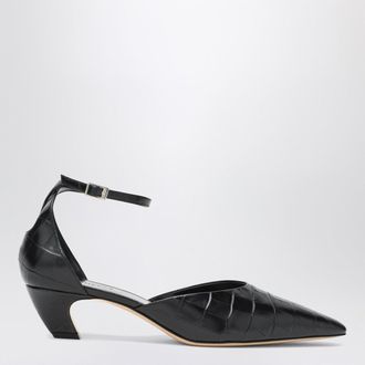 Le Monde Beryl Schwarze Victoria-Pumps mit Krokodilpr&auml;gung