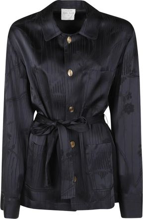 Forte_Forte Lotus Fluid Jacquard Pyjamajacke - - Jackets - Damen - Schwarzk - XL