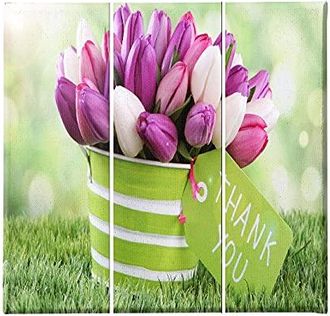 Homemania HM203PKNV-276 3-teiliges Blumengemälde, für Wohnzimmer, Schlafzimmer, Mehrfarbig, Polyester, Holz, 69 x 3 x 50 cm