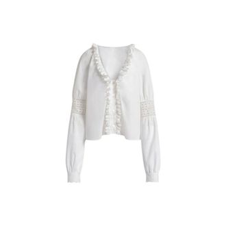 Alberta Ferretti Femme, Blouses et Chemises, Blanc, Taille: 40 FR V-neck Poplin Blouse