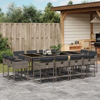 vidaXL Ensemble &agrave; manger de jardin coussins 13 pcs gris r&eacute;sine tress&eacute;e - Vidaxl