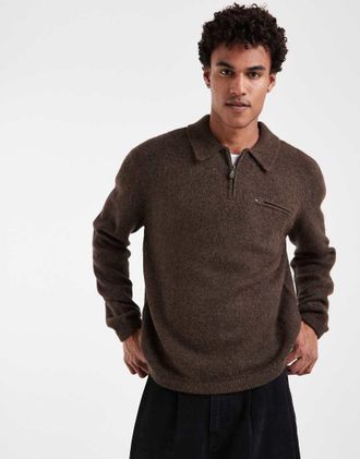 Levi's Pull en maille avec col zipp&eacute; - Marron