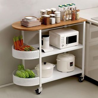 Generic 3-St&ouml;ckiges K&uuml;chenregal, Mobiles B&auml;ckerregal mit 2 Herausnehmbaren Gitterk&ouml;rben, Mikrowellen Rollwagen for Restaurant, Wohnzimmer, Arbeitszimmer, Gara