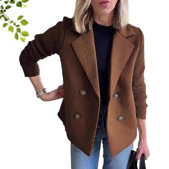 Generic Manteau décontracté en tricot à manches patchwork à revers pour femme, blazer court à double boutonnage pour femme, C, S