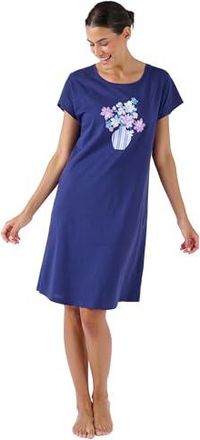 Damart Chemise De Nuit en Pur Coton Femme Bleu Taille 54-56 (XXL) 97 Cm