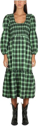 Ganni Femme, Robes, Multicolore, Taille: 34 FR Seersucker Check U-neck Maxi Smock Dress