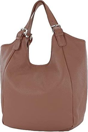 modamoda.de T227 Sac à bandoulière en cuir pour femme Fait main en Italie, chocolat, L