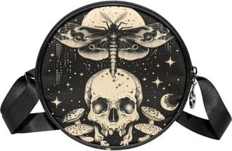 Generic Petit sac &agrave; bandouli&egrave;re rond pour femme, motif t&ecirc;te de mort, avec fermeture &eacute;clair, bretelles r&eacute;glables, style d&eacute;contract&eacute;, pour femmes et filles