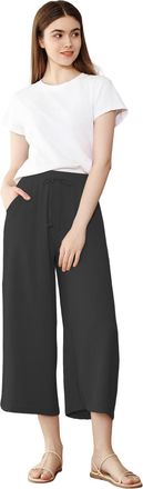 Power Flower Damen Capri-Hosen Hochtaillierte Weite Lounge-Hosen mit Taschen Verstellbarem Kordelzug L&auml;ssige Hosen Lockerer Schnitt(90036-Black,S-M)