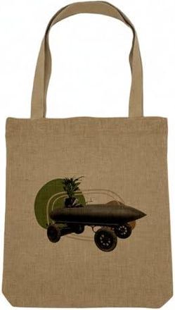 Fabulous Sac Shopping Tote Bag Aspect Lin - Prototype Voiture Missile Collage Art Surr&eacute;alisme - Sac de Courses Toile Epaisse 360g Beige Naturel Cabas Port&eacute; Epa