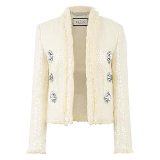 Philipp Plein Femme, Vestes, Blanc, Taille: 38 FR Veste Bol&eacute;ro en Tweed