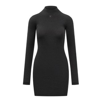 Courr&egrave;ges Solar Geripptes Minikleid mit Stehkragen - - Dresses - Damen - Schwarzk - S