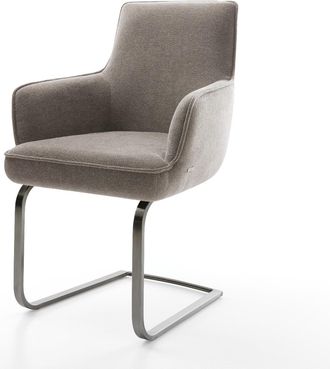 DELIFE Freischwinger Heira-Flex mit Armlehnen Strukturstoff Soft Taupe Freischwinger flach Graphit Taschenfederkern, Esszimmerst&uuml;hle