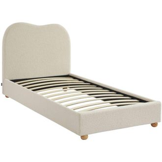 Sweeek Bett mit Lattenrost und Kopfteil, weißer Bouclé-Bezug - Sweeek