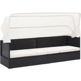 vidaXL Gartensofa mit Sonnendach Schwarz Poly Rattan - Vidaxl