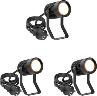 LEDs Com 3 Stück Gartenstrahler SHINGA für außen, IP65, Stecker, schwarz, inkl. GU10 LED Lampe 630lm, warmweiß