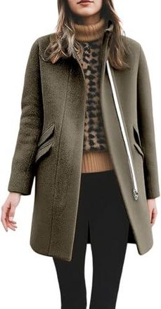 Generic Vestes pour femmes 2026 Manteau long classique ouvert sur le devant Fermeture &eacute;clair D&eacute;contract&eacute; Hiver Laine m&eacute;lang&eacute;e, vert militaire, XXL