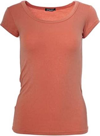 Easy Young Fashion T-shirt basique à col rond pour femme - Sous-vêtement à manches courtes - Coupe skinny 1001, terracotta, L